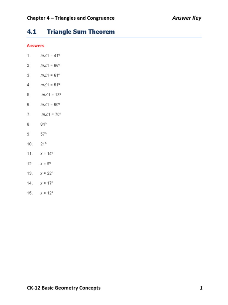Answer Key - CK-12 Chapter 04 Basic Geometry Concepts | PDF | Triangle | Euclid
