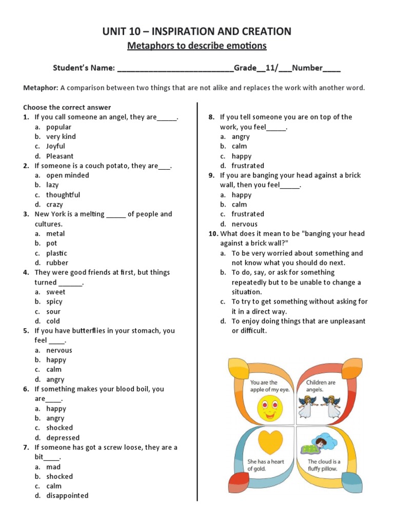 Unit 10 - Inspiration and Creation: Metaphors To Describe Emotions | PDF