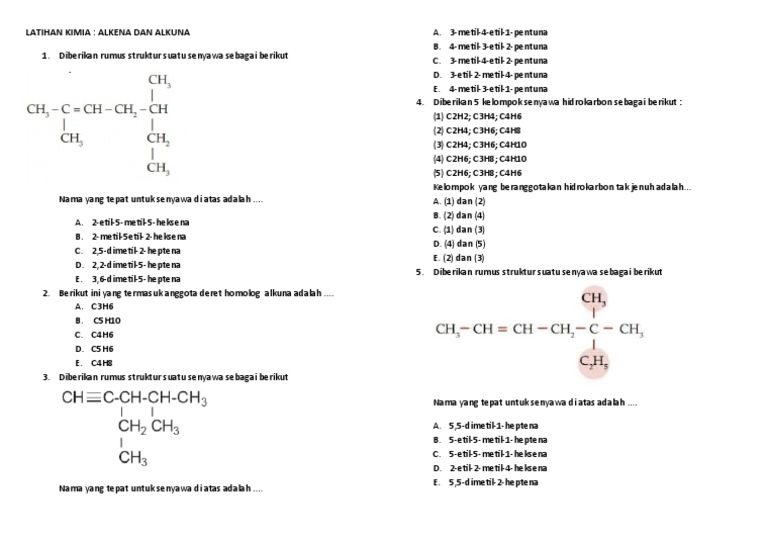 Latihan Alkena Alkuna | PDF