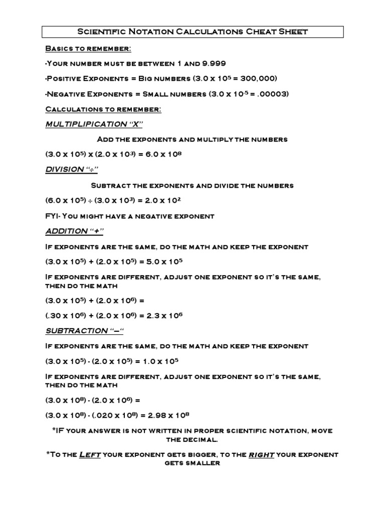 Scientific Notation Calculations Cheat Sheet | PDF | Finance & Money ...