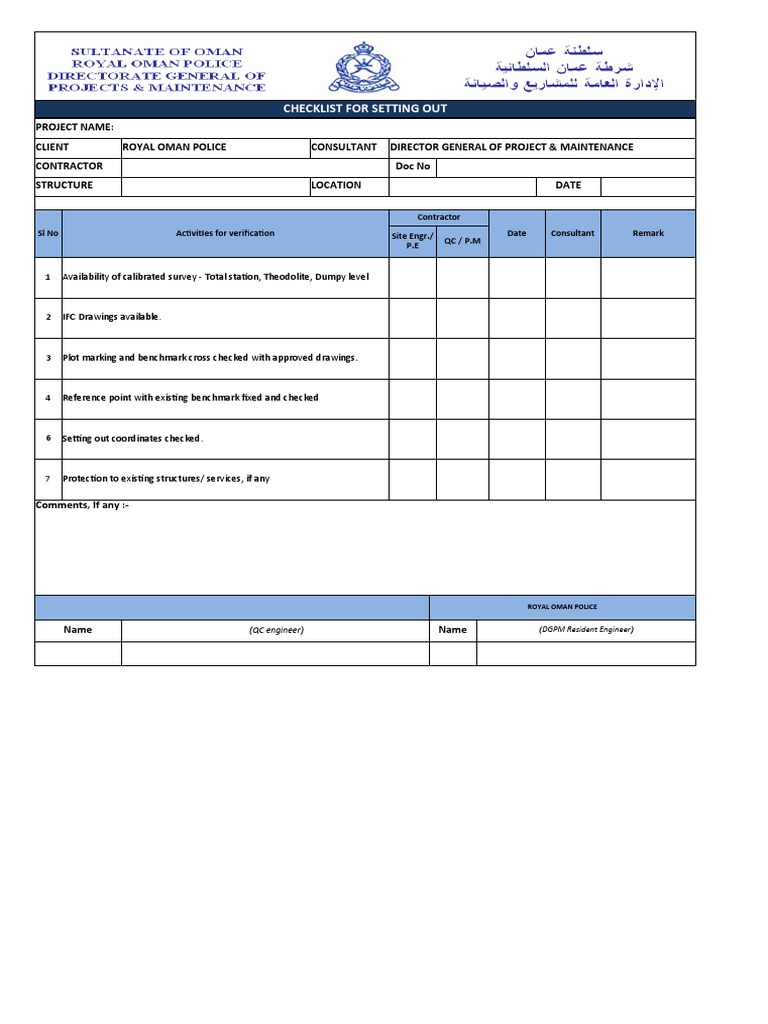 Checklist Setting Out | PDF