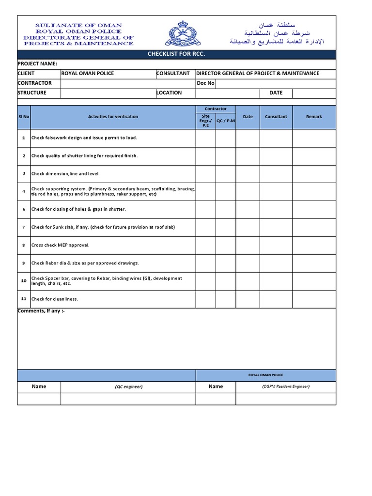 Checklist For RCC | PDF