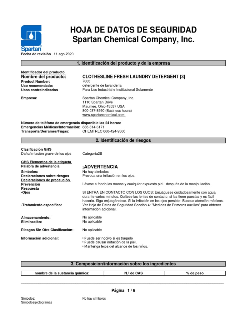 Hoja de Seguridad - Detergente en Polvo | PDF | Agua | Toxicidad