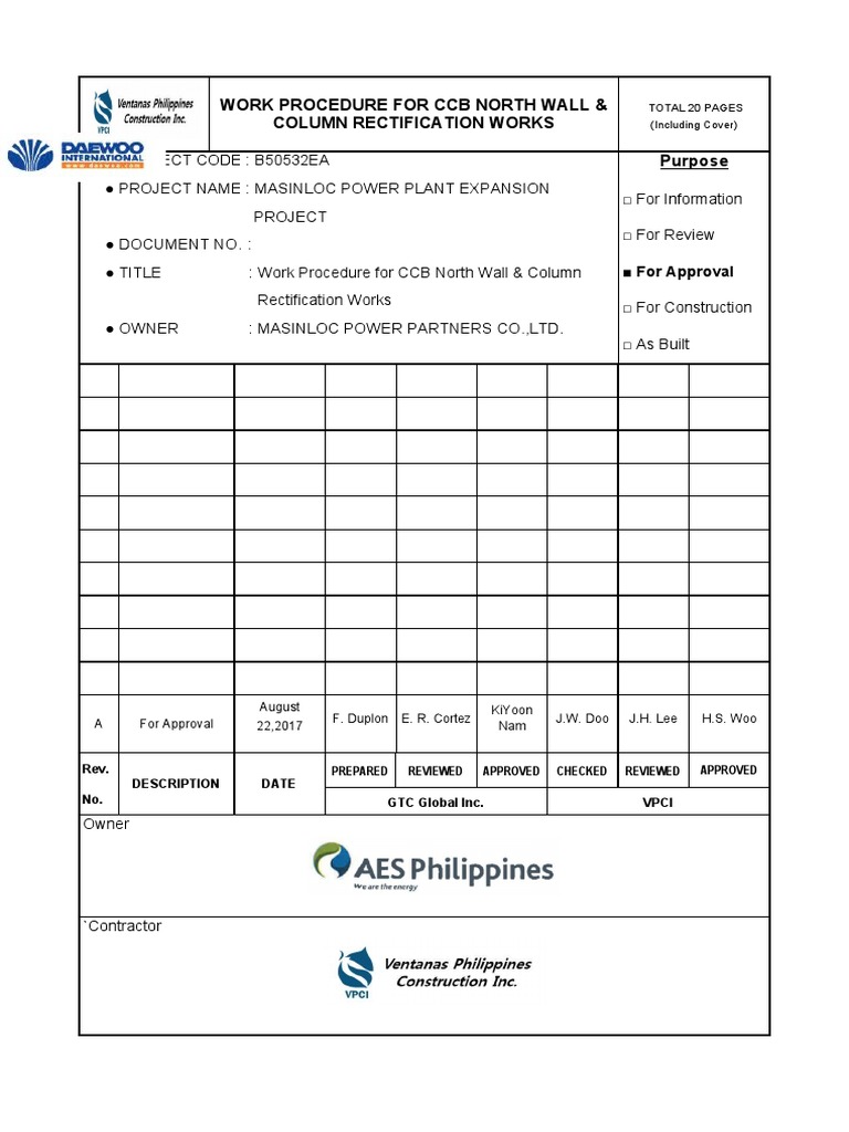 Work Procedure For CCB North Wall & Column Rectification | PDF ...