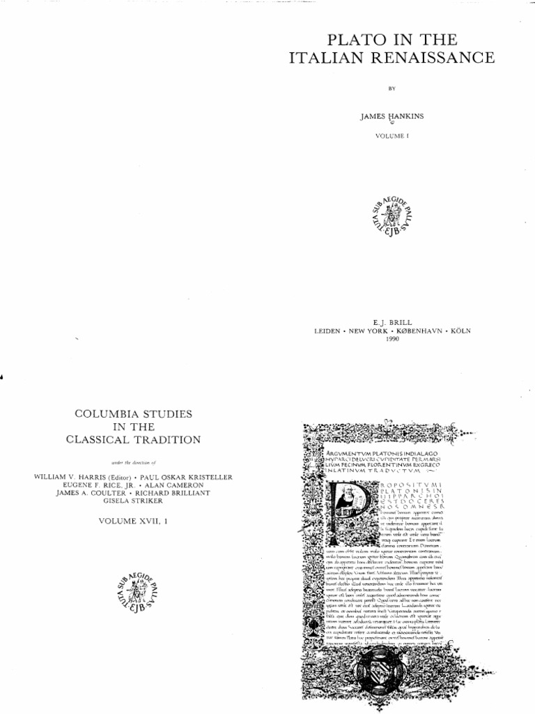 (Columbia Studies in The Classical Tradition 17) James Hankins - Plato ...