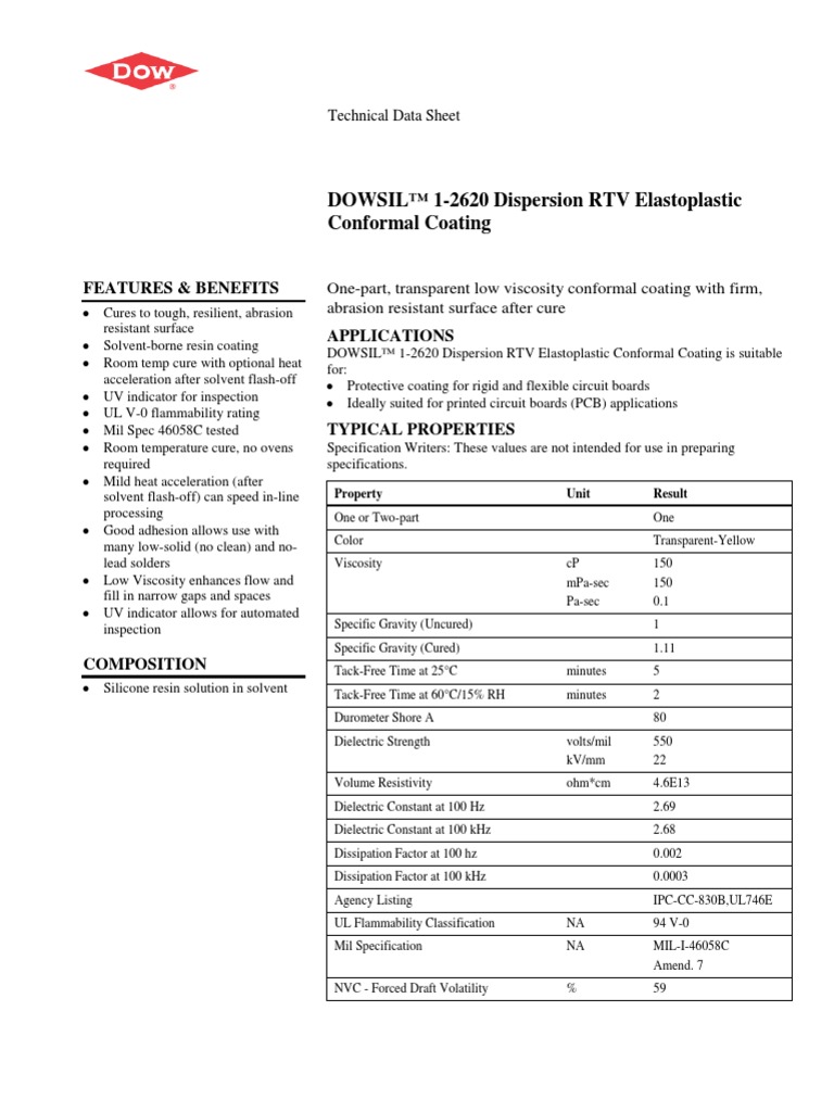 Dowsil 1 2620 Dispersion Coating | PDF | Printed Circuit Board | Silicone
