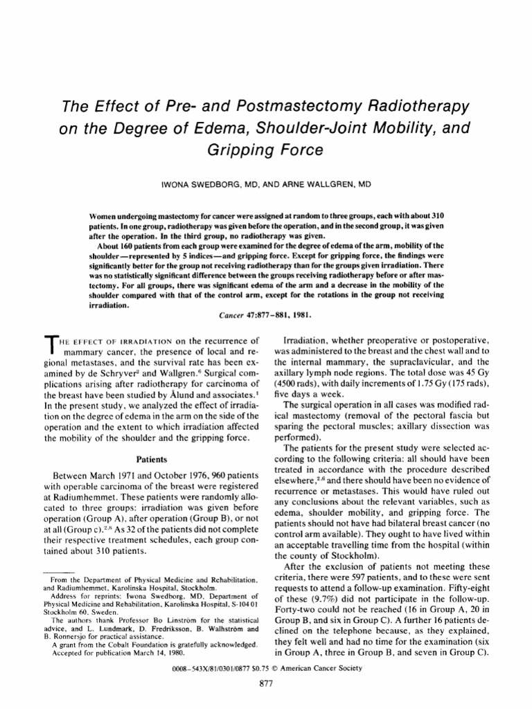 The Effect of Pre-And Postmastectomy Radiotherapy On The Degree of ...