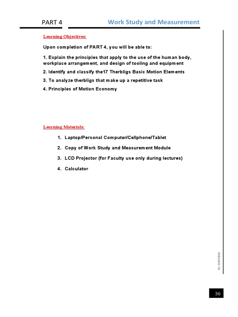 Part 4 Lesson 1 and 2 Basic Motion Elements and Work Design | PDF ...
