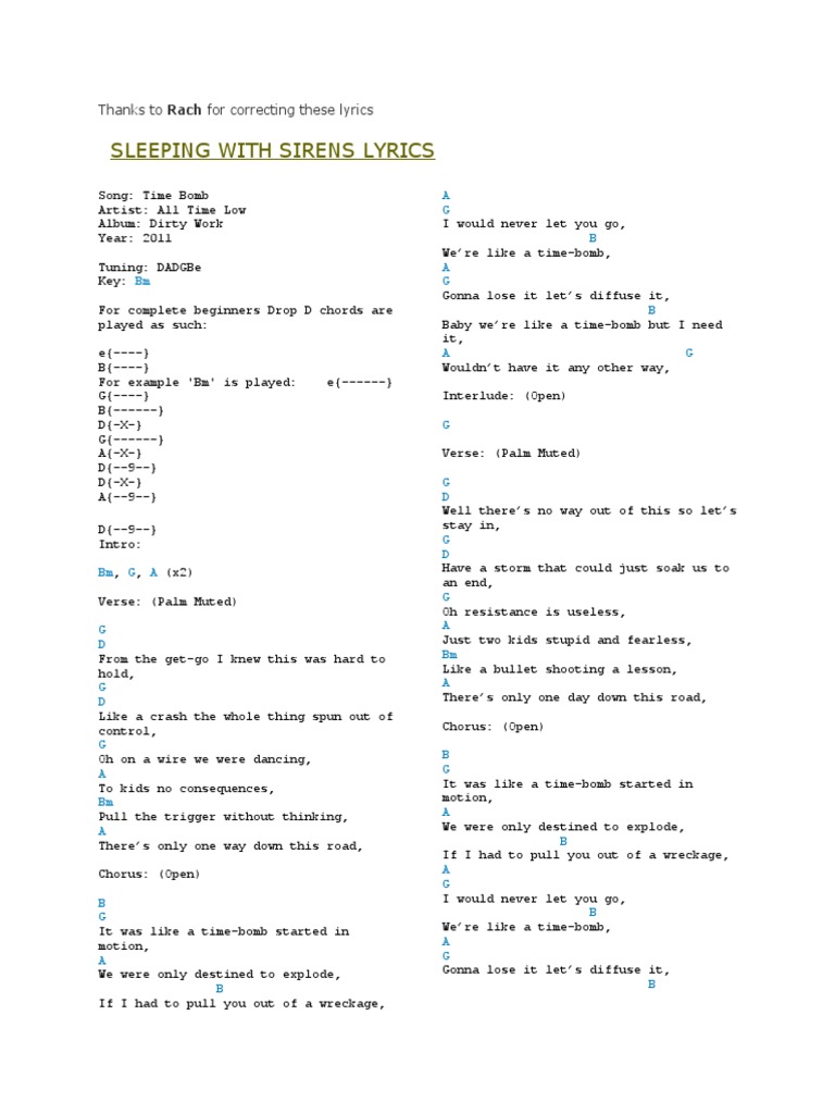 Time Bomb Chords by All Time Low | PDF | Song Structure