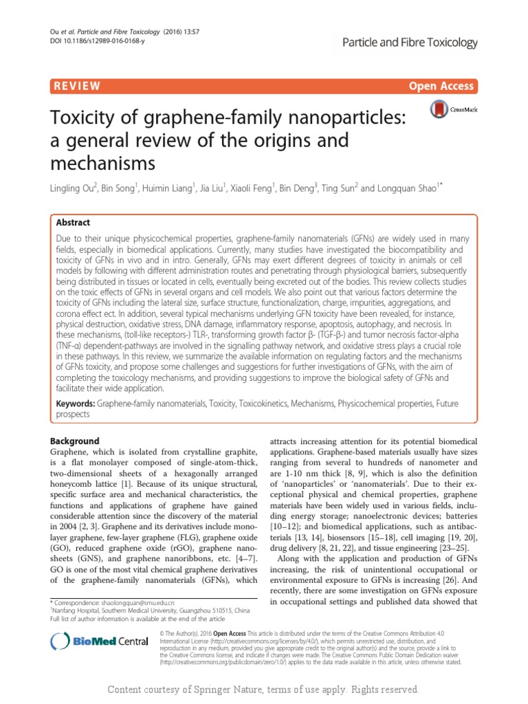Toxicity of Graphene-Family Nanoparticles A Genera | PDF ...