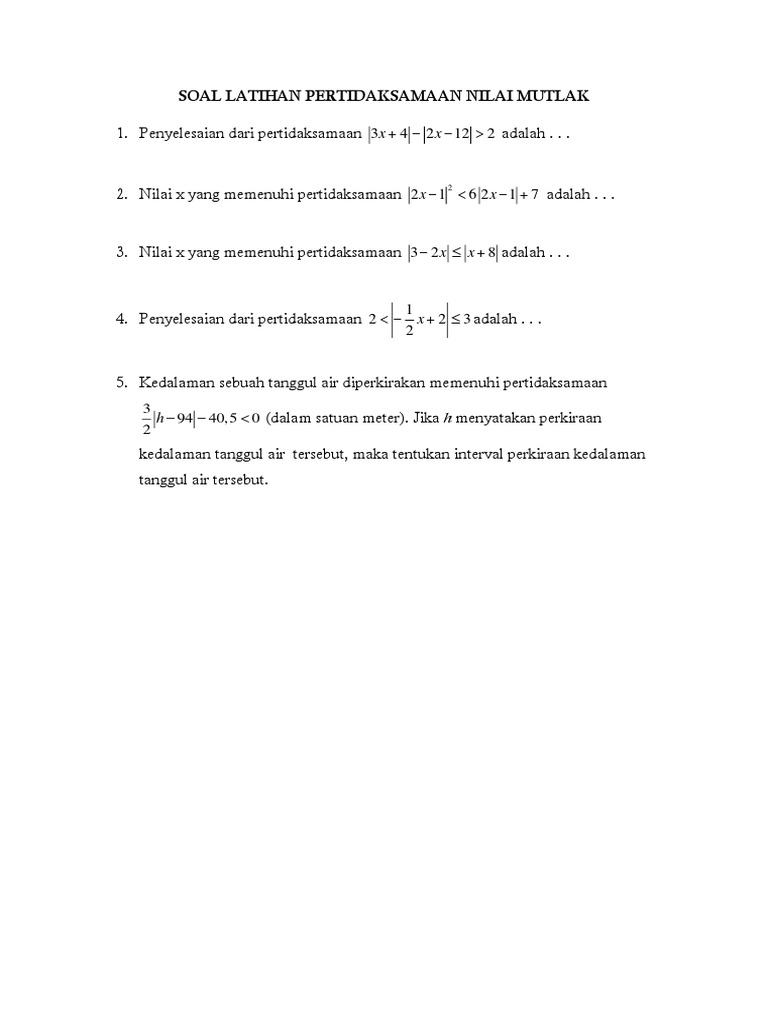 Soal Latihan Pertidaksamaan Nilai Mutlak | PDF