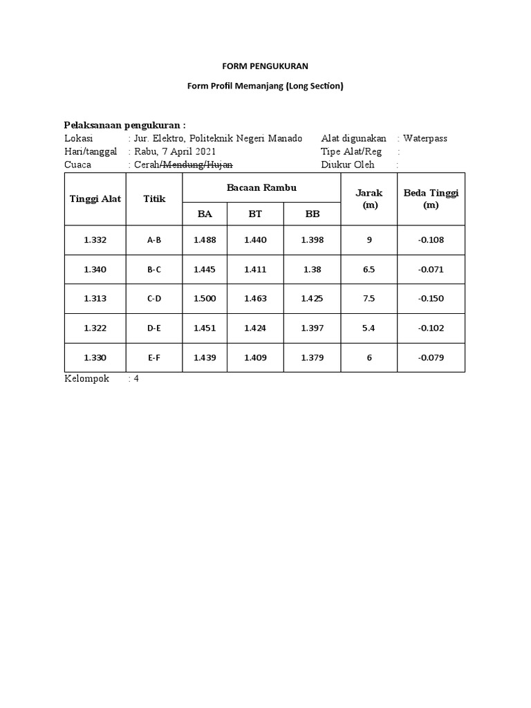 FORM PENGUKURAN Waterpass | PDF