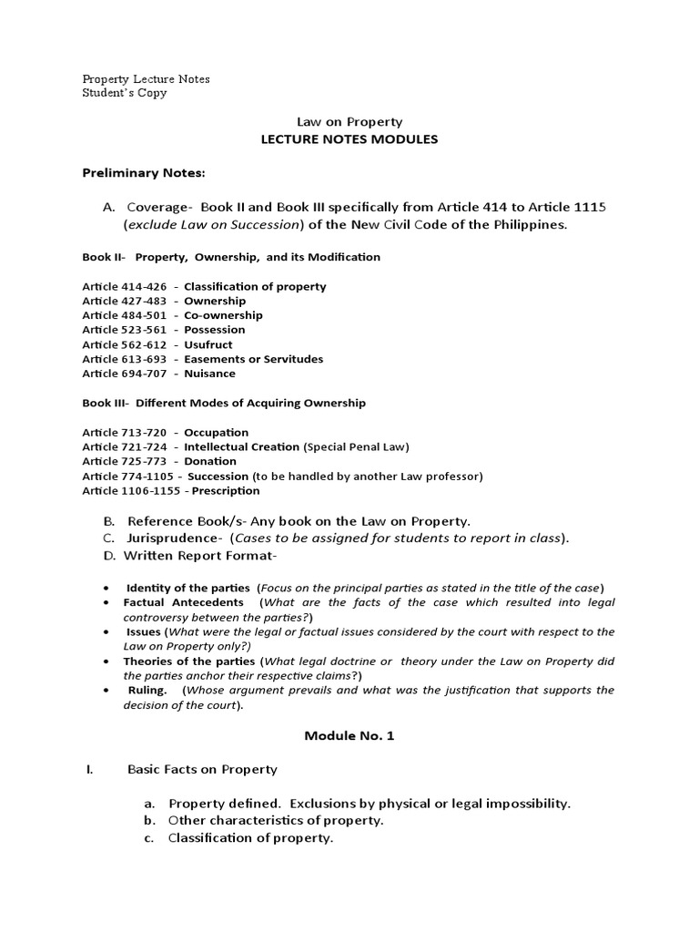 Module 1 Property Lecture Notes | PDF | Property | Ownership