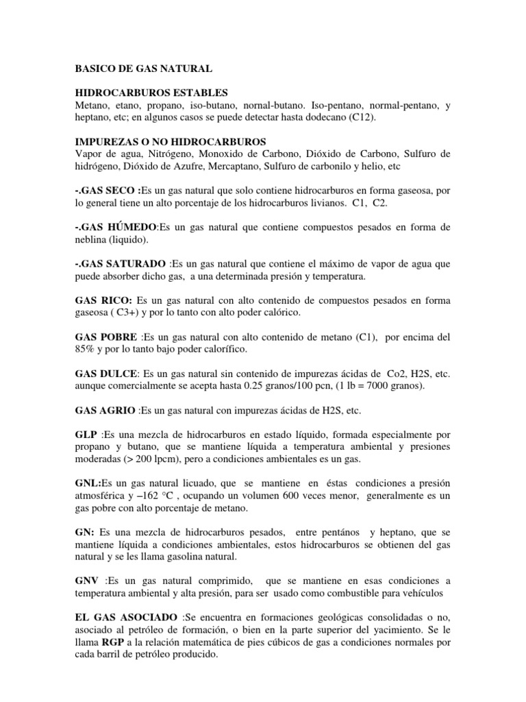 Basico de Gas Natural | PDF | Depósito de petróleo | Gases