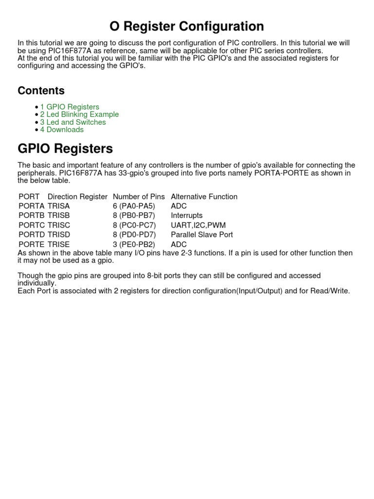 PIC I - O Register Configuration | PDF | Digital Electronics | Electronic Circuits