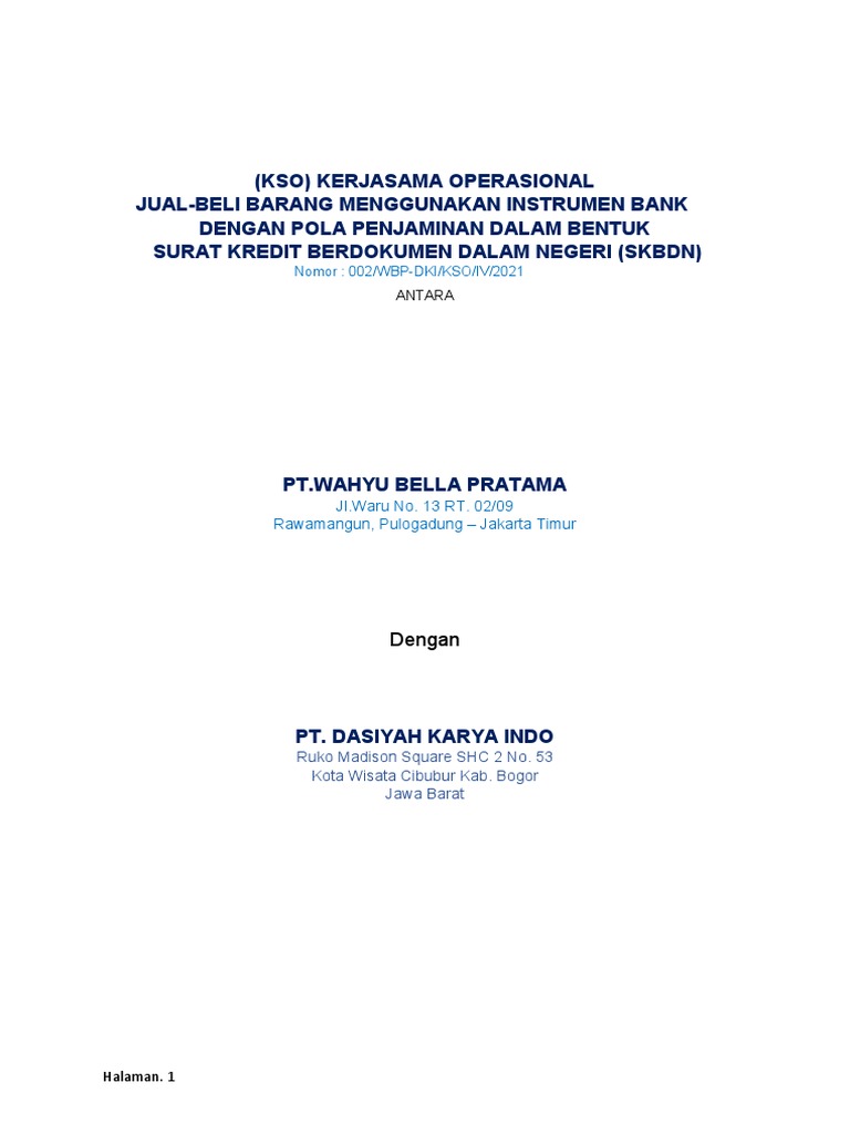 KSO PT - WBP DGN DKI | PDF | Pengelolaan Keuangan & Uang