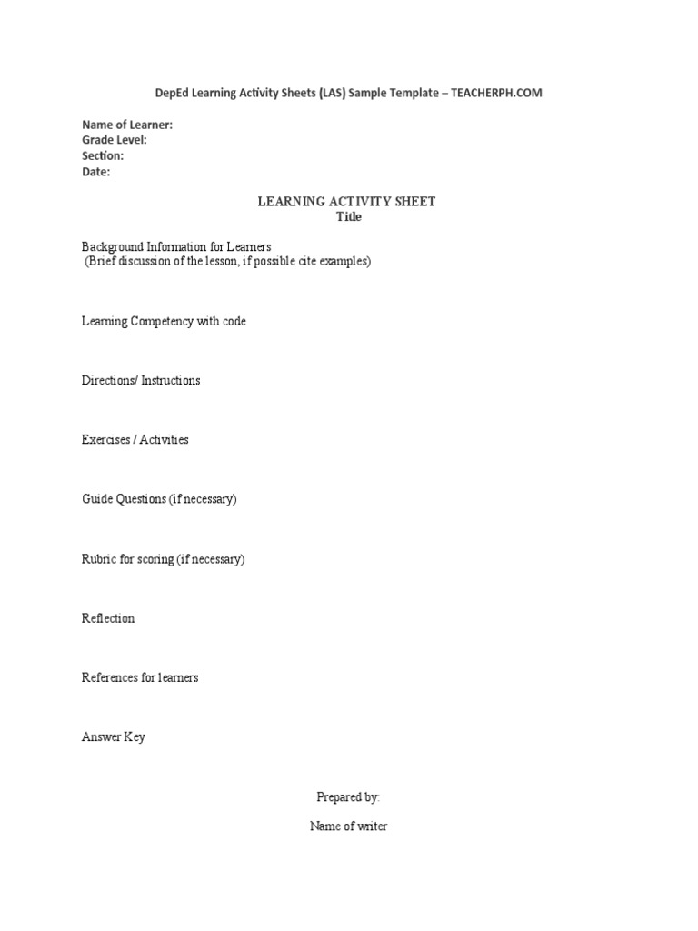 DepEd Learning Activity Sheets (LAS) Sample Template | PDF