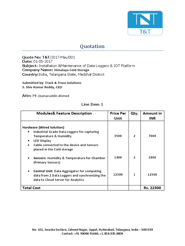 Himalaya Cold Storage IoT Quotation | PDF | Internet Of Things | Cloud ...
