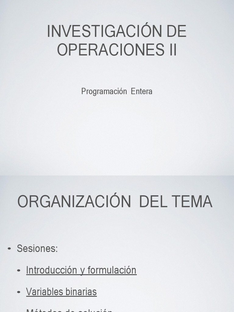 Programación Entera | PDF | Presupuesto | Optimización Matemática