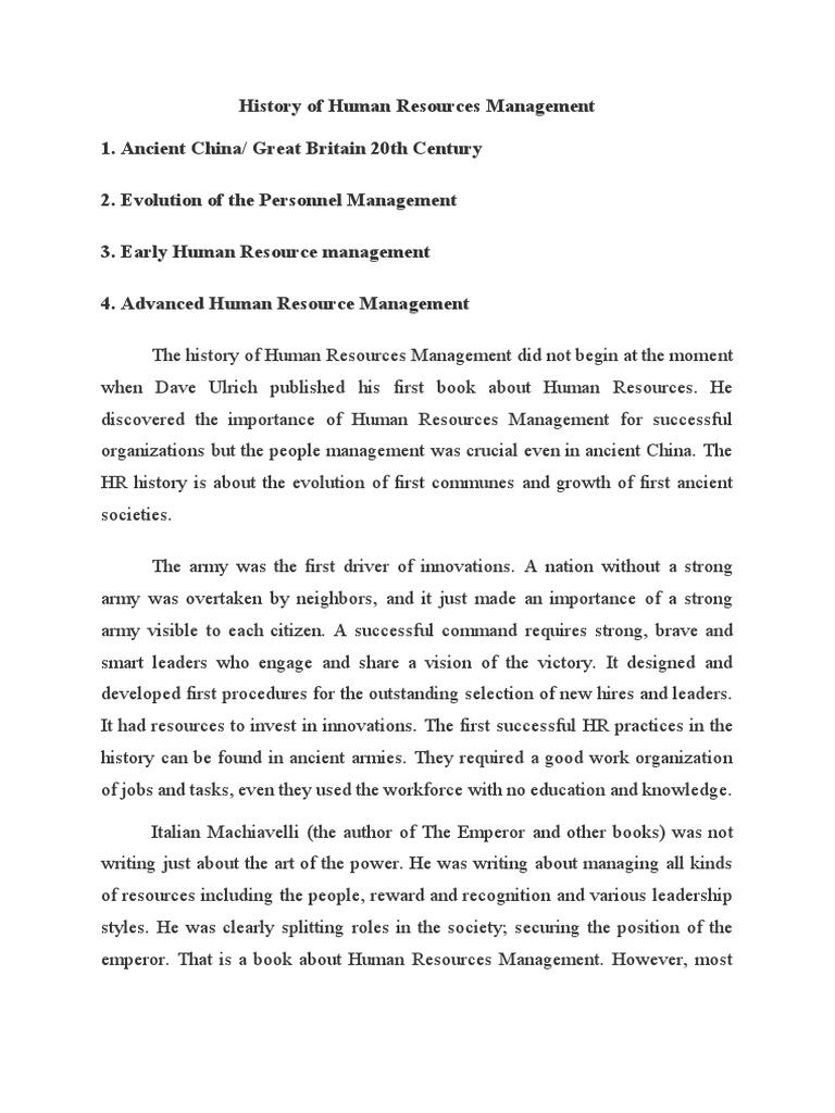 Evolution of Human Resource Management | PDF | Human Resource ...