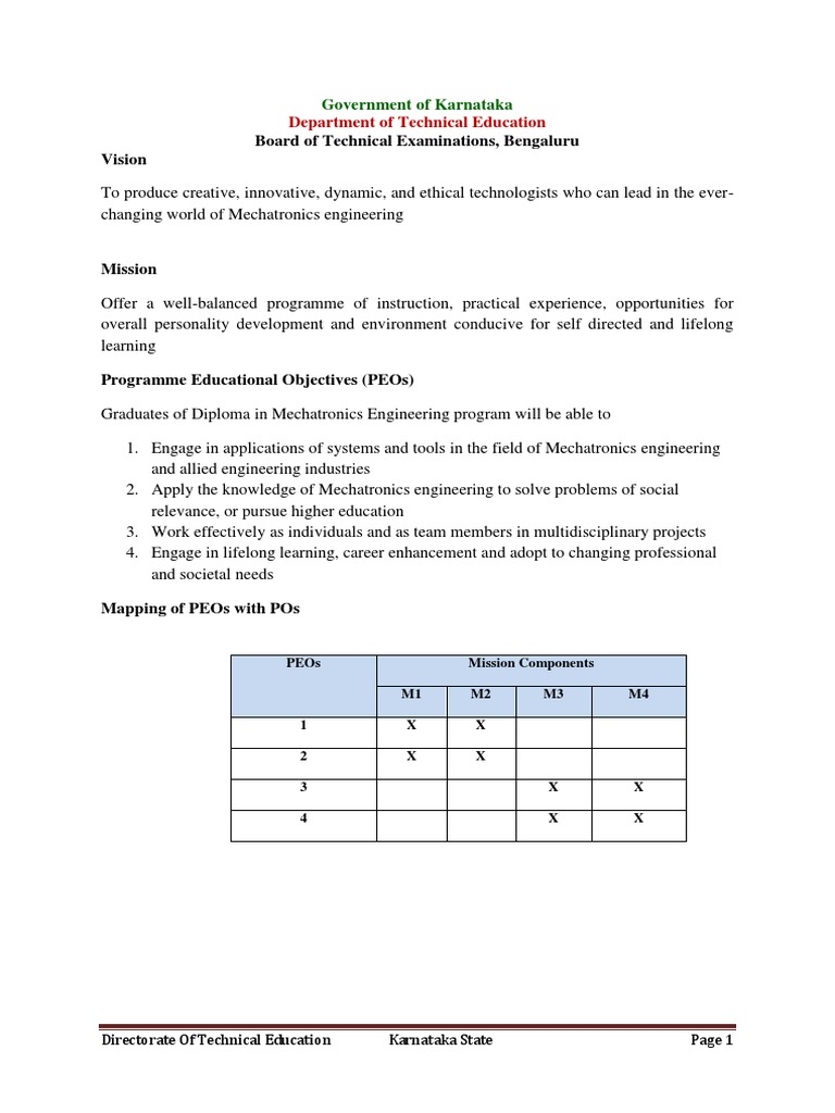 MC-Vision, Mission, PEO's and PO's | PDF | Engineering | Mechanical ...