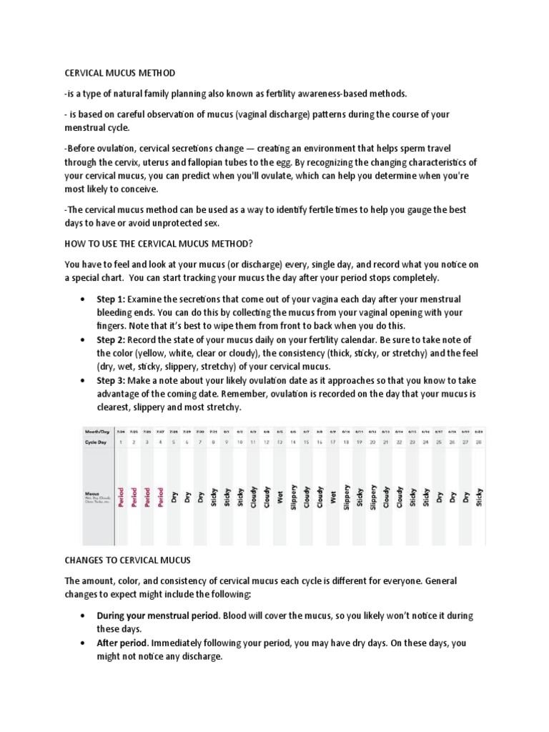 Cervical Mucus Method | PDF | Birth Control | Sexual Reproduction
