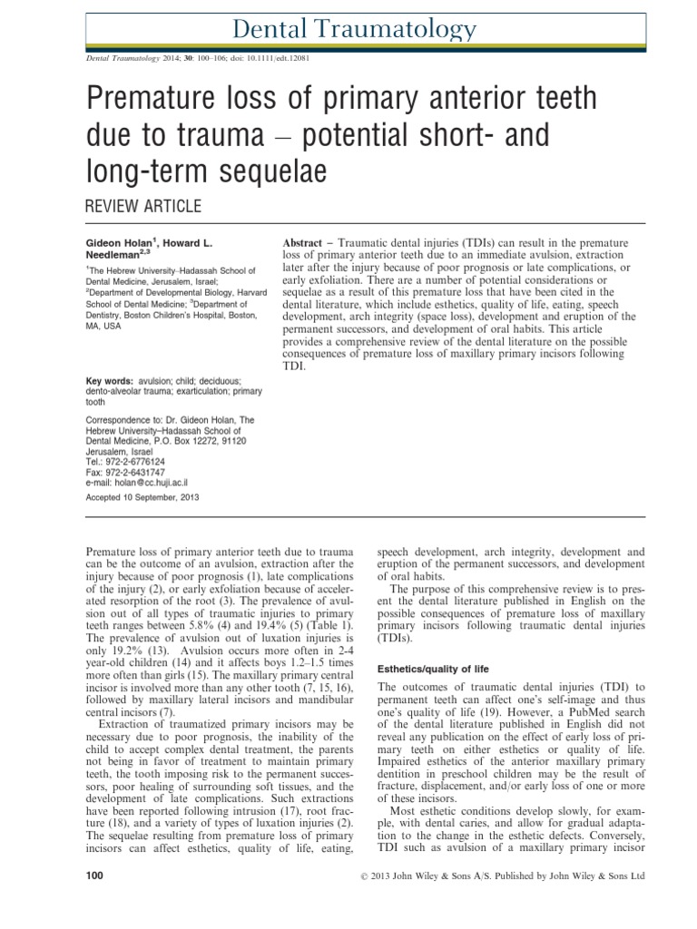 Premature Loss of Primary Anterior Teeth Due To Trauma - Potential ...