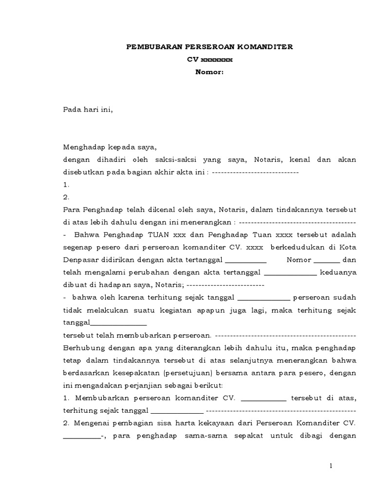Akta Pembubaran CV Draft | PDF | Hukum | Komputer