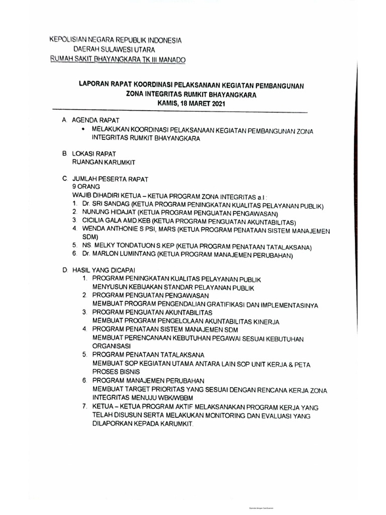 Laporan Rapat Koordinasi Pelaksanaan Kegiatan Pembangunan Zona ...