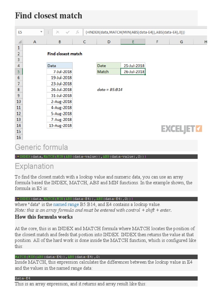 Find Closest Match: Generic Formula Explanation | PDF | Computer Programming | Computing