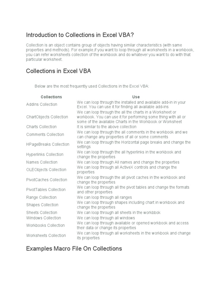 Introduction To Collections in Excel VBA | PDF | Microsoft Excel | Software