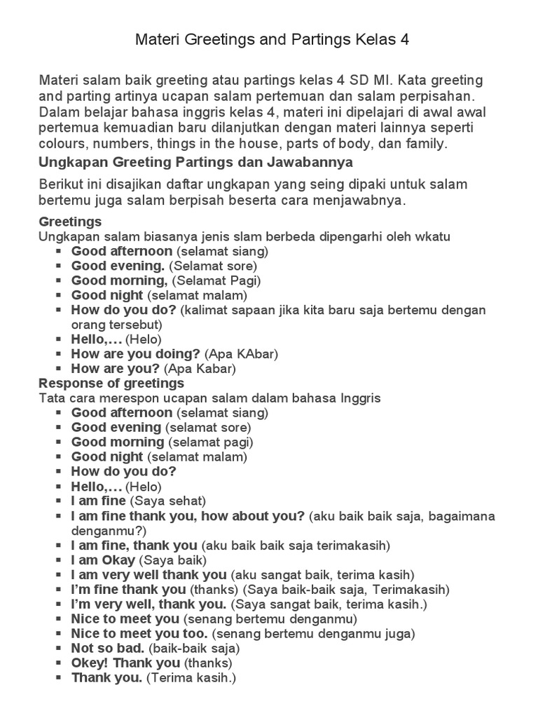 INTRODUCTION TO GREETINGS AND PARTINGS | PDF