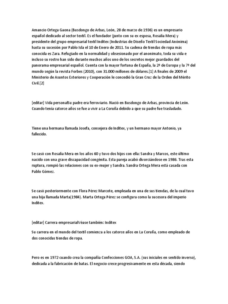 Amancio Ortega: Fundador de Inditex | PDF