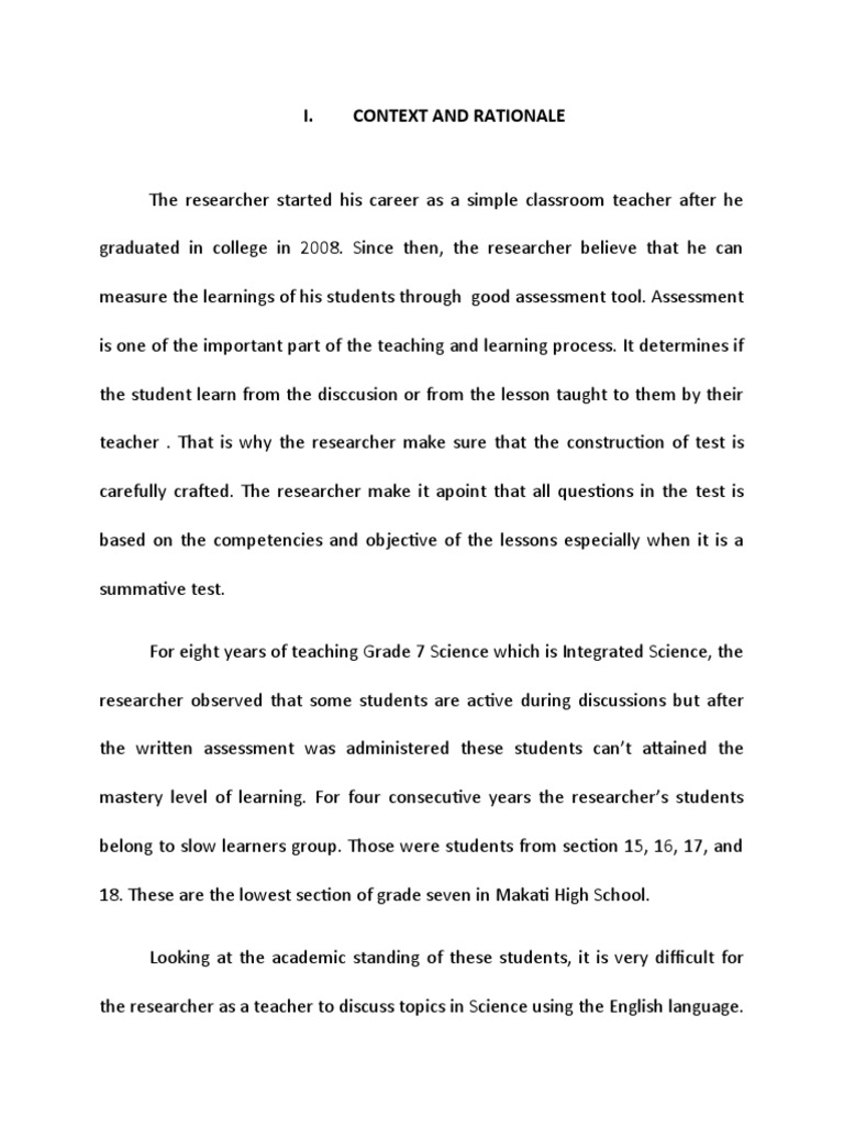 I. Context and Rationale | PDF | Educational Assessment | Test (Assessment)