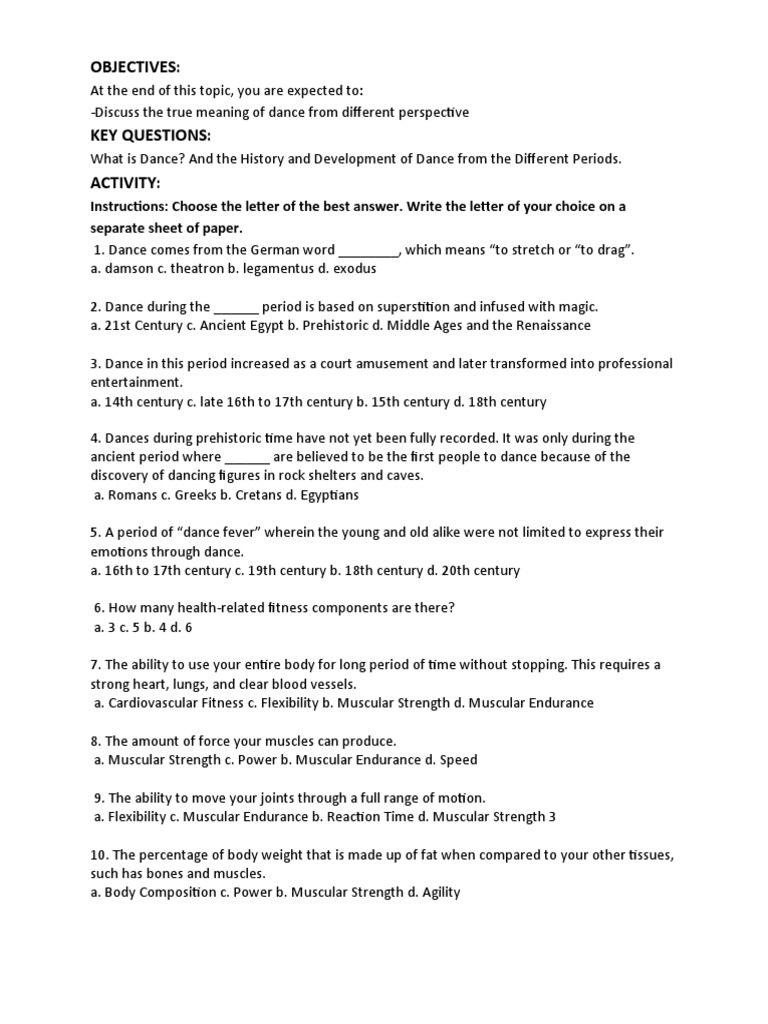 DANCE 1 Activity | PDF | Foreign Language Studies | Art