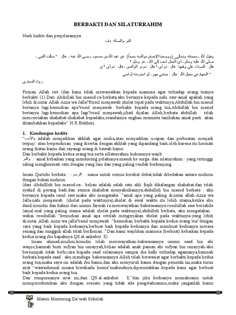 Birrul Walidain Hadits | PDF