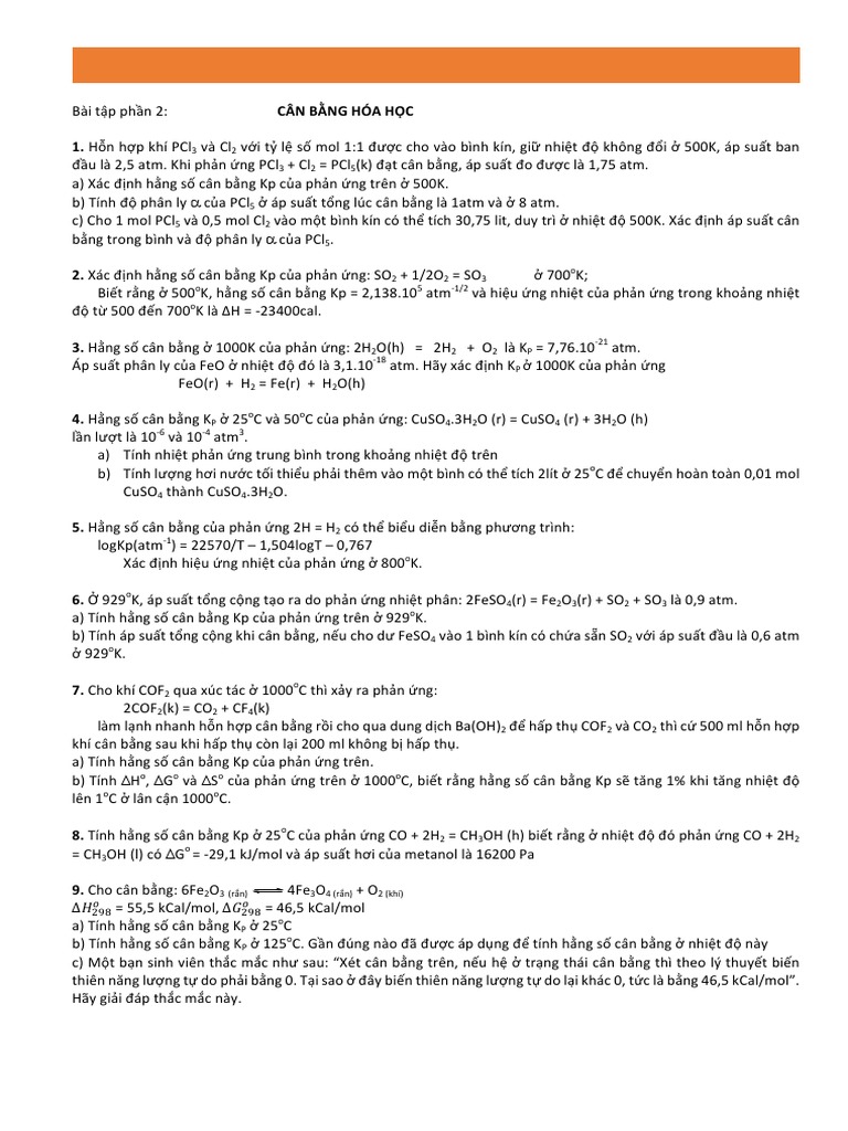 Bai Tap Can Bang Hoa Hoc | PDF