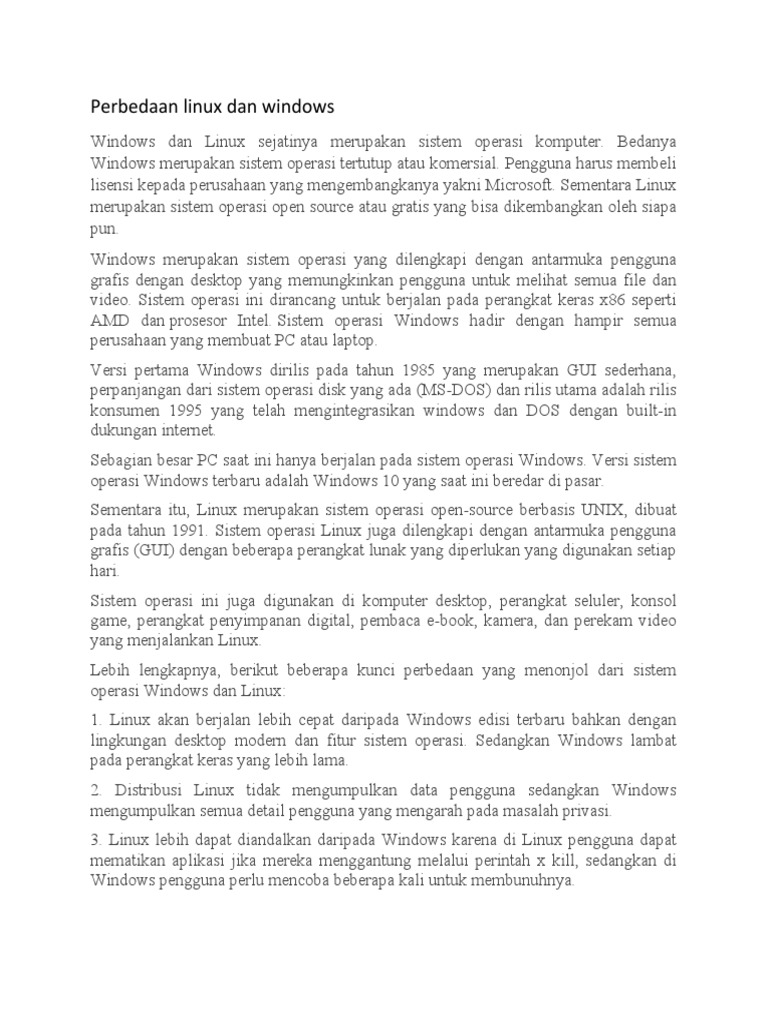 Perbedaan Linux Dan Windows | PDF