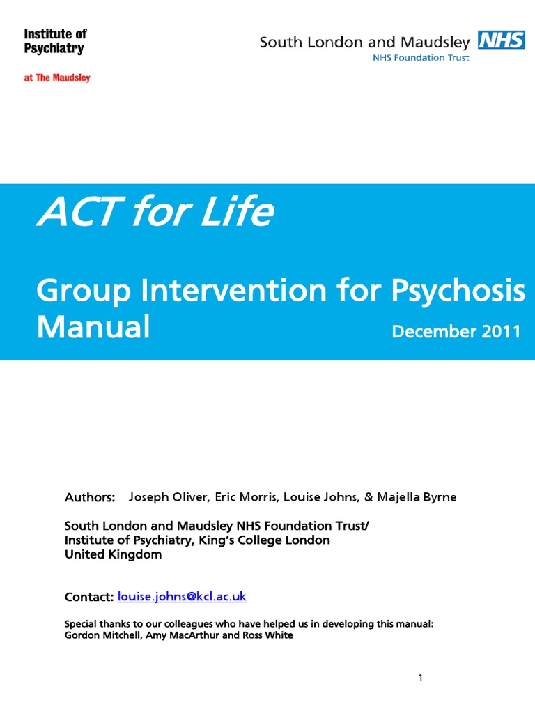 ACT For Life: Group Intervention For Psychosis Manual | PDF | Cognitive ...