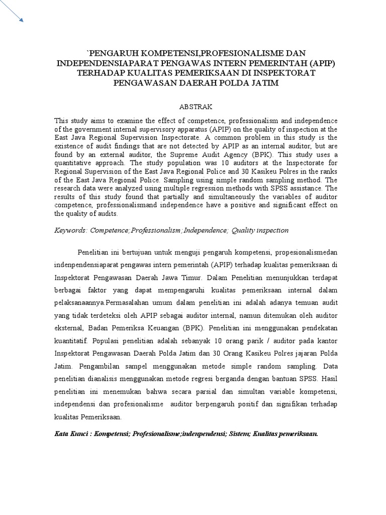 Pengaruh Kompetensi APIP Terhadap Kualitas Audit | PDF | Karier ...