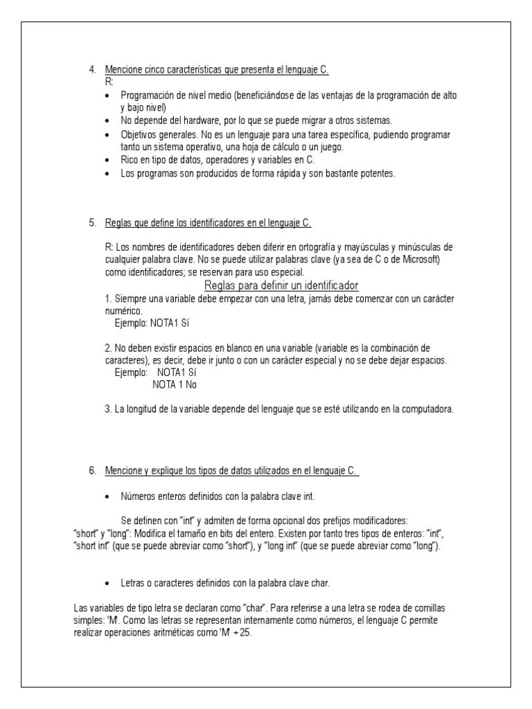 Reglas para Definir Un Identificador | PDF | Lenguaje de programación ...