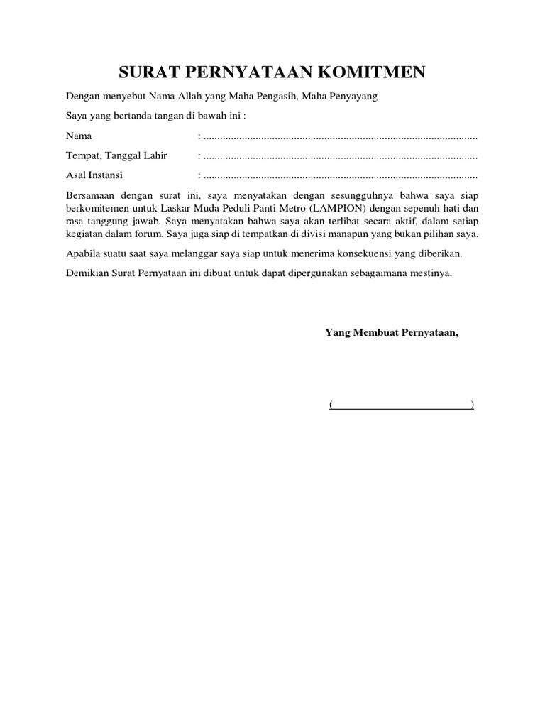 Surat Pernyataan Komitmen | PDF
