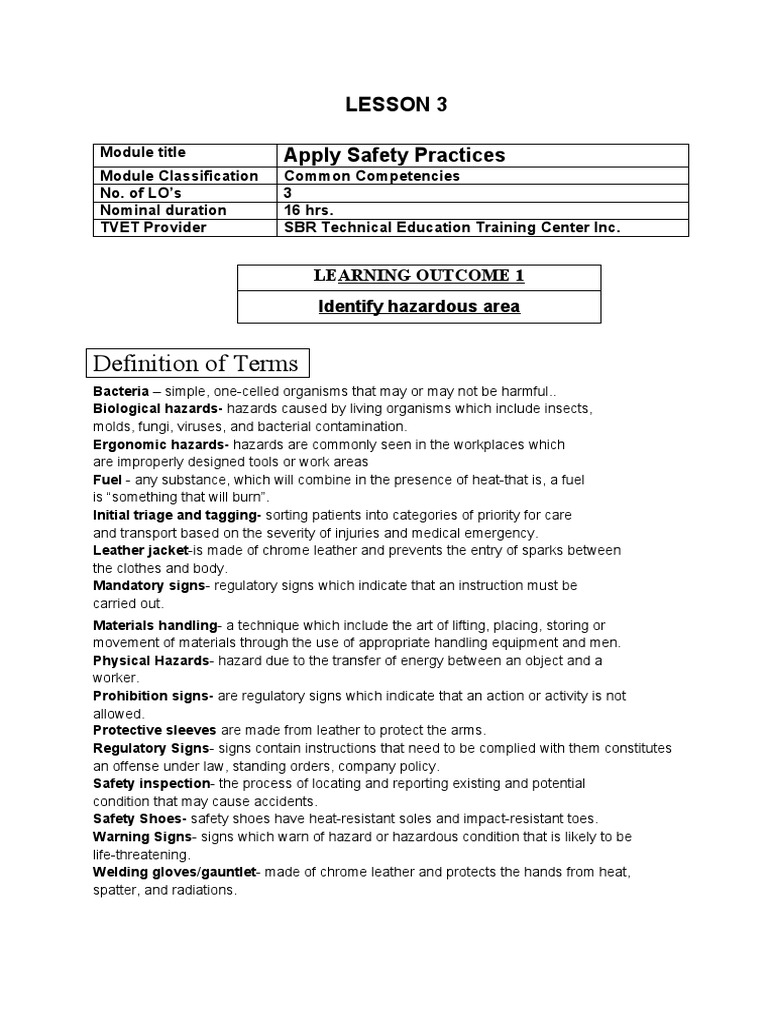 4 LESSON 3-Apply Safety Practices | Download Free PDF | Personal ...