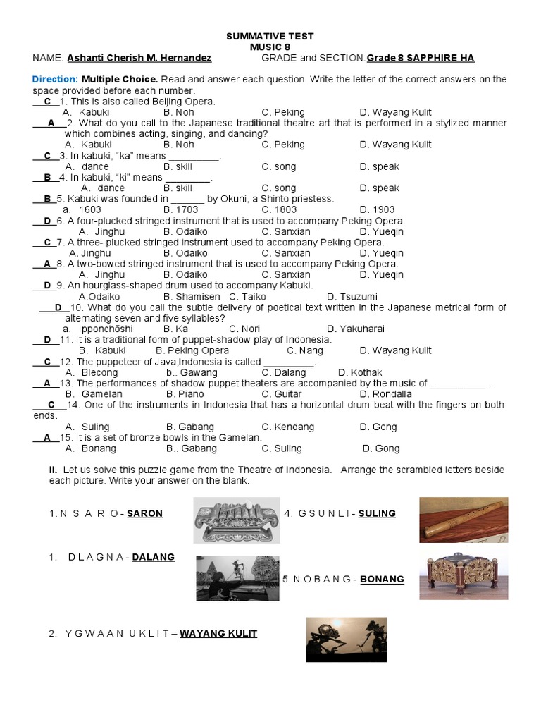 SUMMATIVE TEST MUSIC and Arts 4th Quarter | PDF | Performing Arts ...