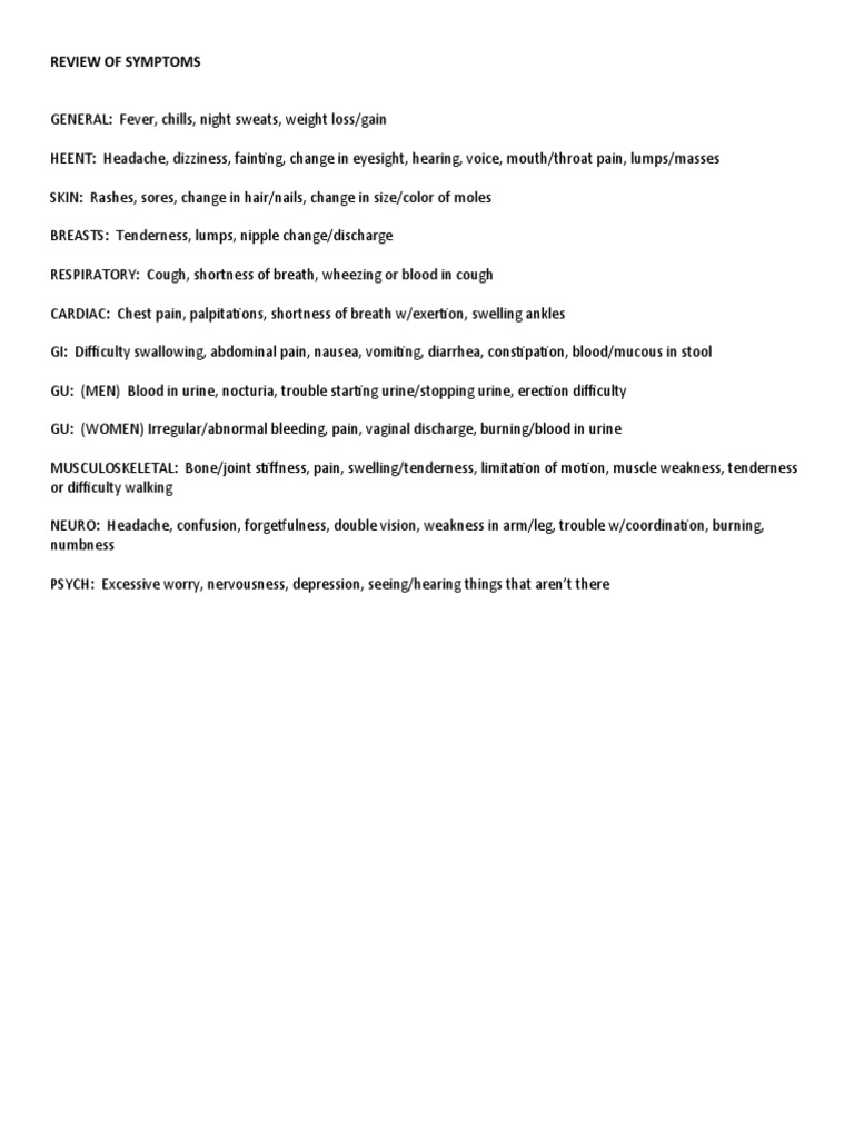 Review of Symptoms | PDF