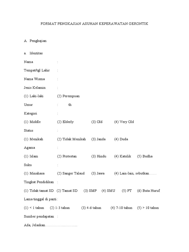 Format Pengkajian Asuhan Keperawatan Gerontik | PDF