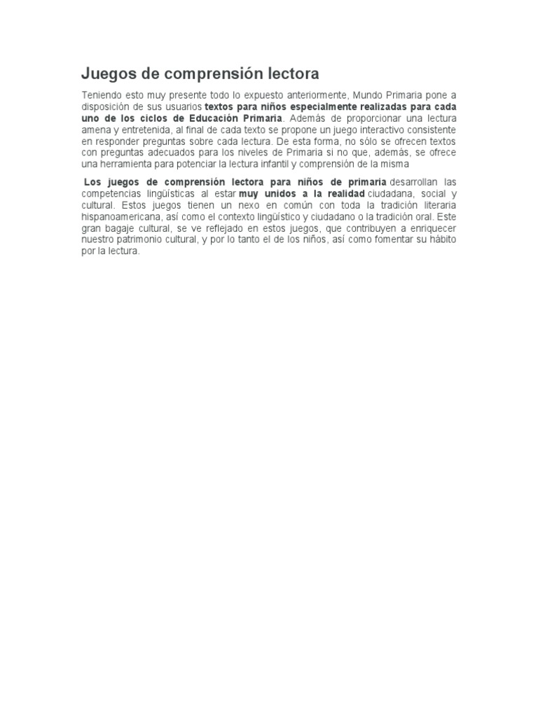 Juegos de Comprensión Lectora | PDF | Ciencias sociales | Estudios de ...