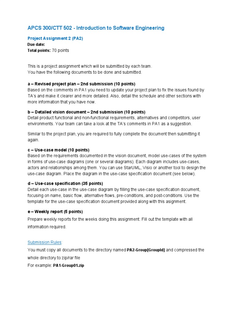 APCS 300/CTT 502 - Introduction To Software Engineering: Project Assignment 2 (PA2) | PDF | Use ...