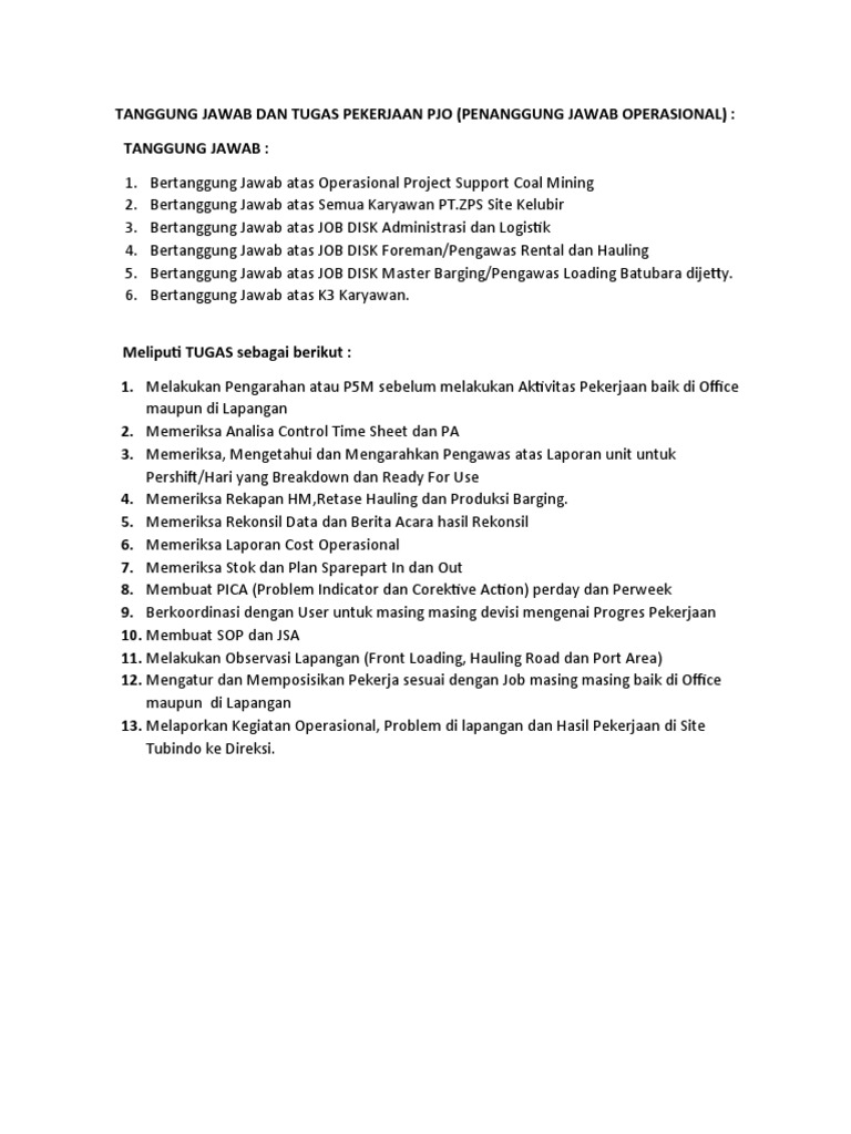 Tanggung Jawab Dan Tugas Pekerjaan Manager Operasional | PDF