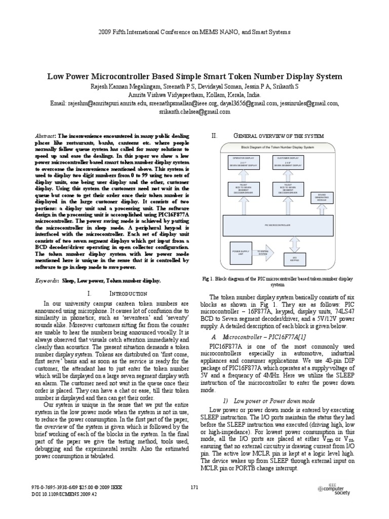 Low Power Microcontroller Based Simple Smart Token Number Display System | PDF | Power Supply ...